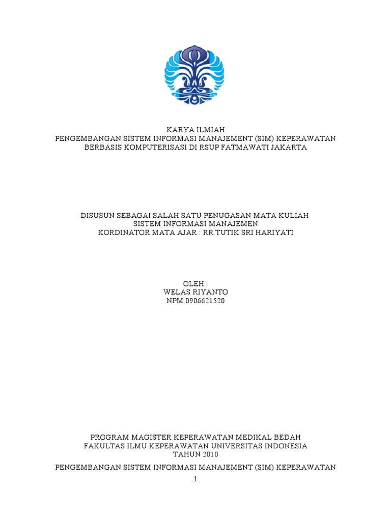 Tugas Uts Pengembangan Sim Kep Rsup Fatmawati | PDF