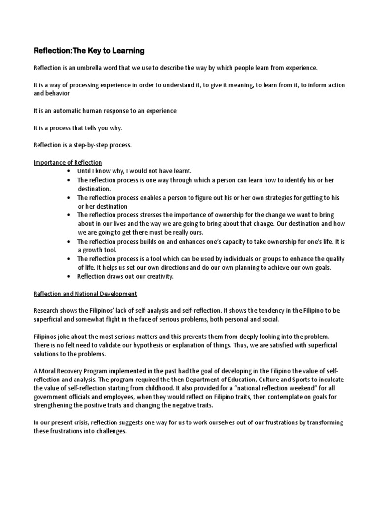 Reflection-Key To Learning | PDF | Abstraction | Argument