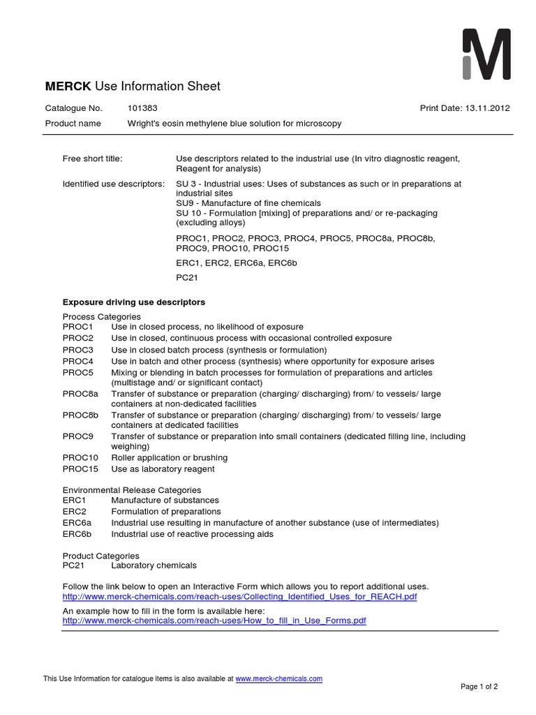 Wright's Eosin Methylene Blue Solution For Micros | PDF | Chemical Substances | Materials