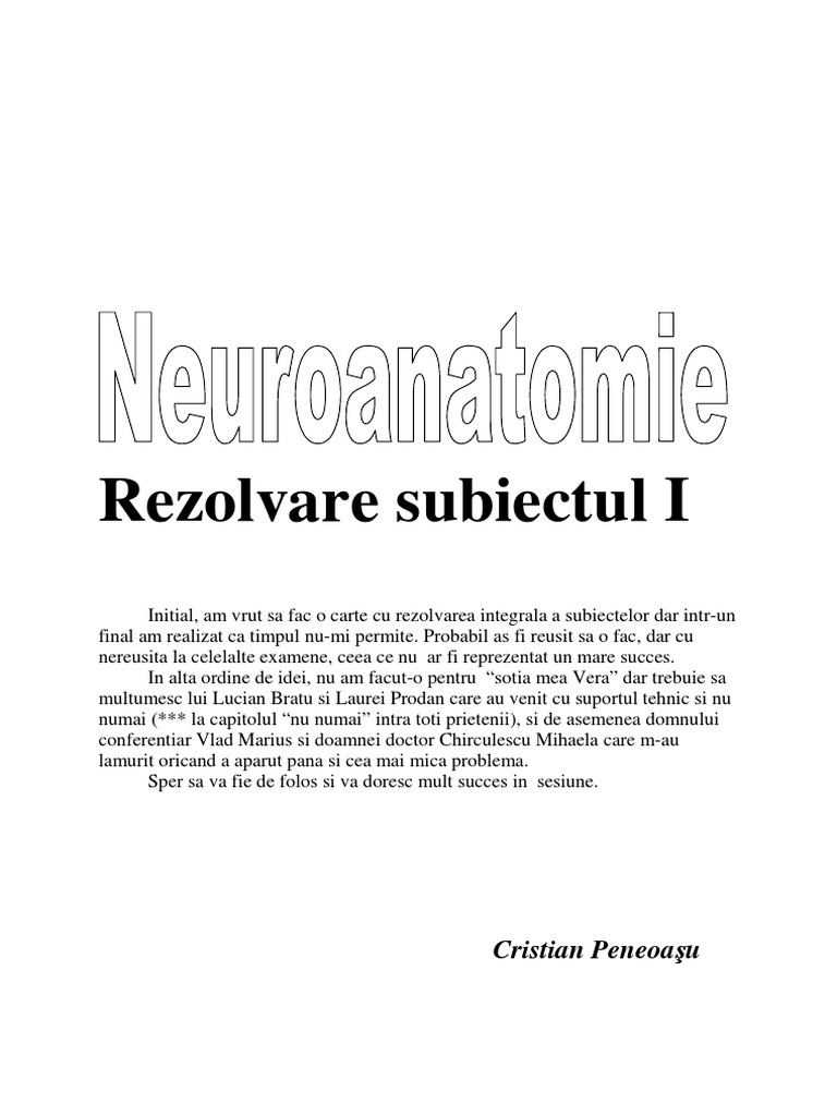Neuroanatomie Subiecte Rezolvate Subiectul I | PDF