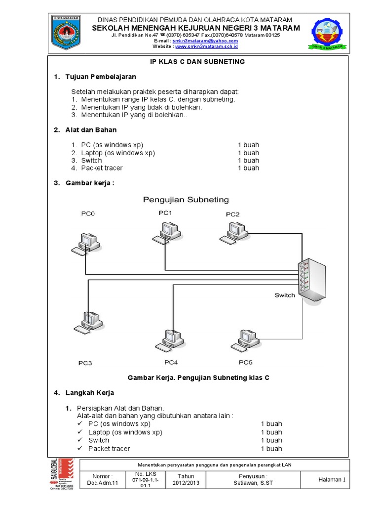Jobsheet 1-Subnetting IP Kelas C | PDF