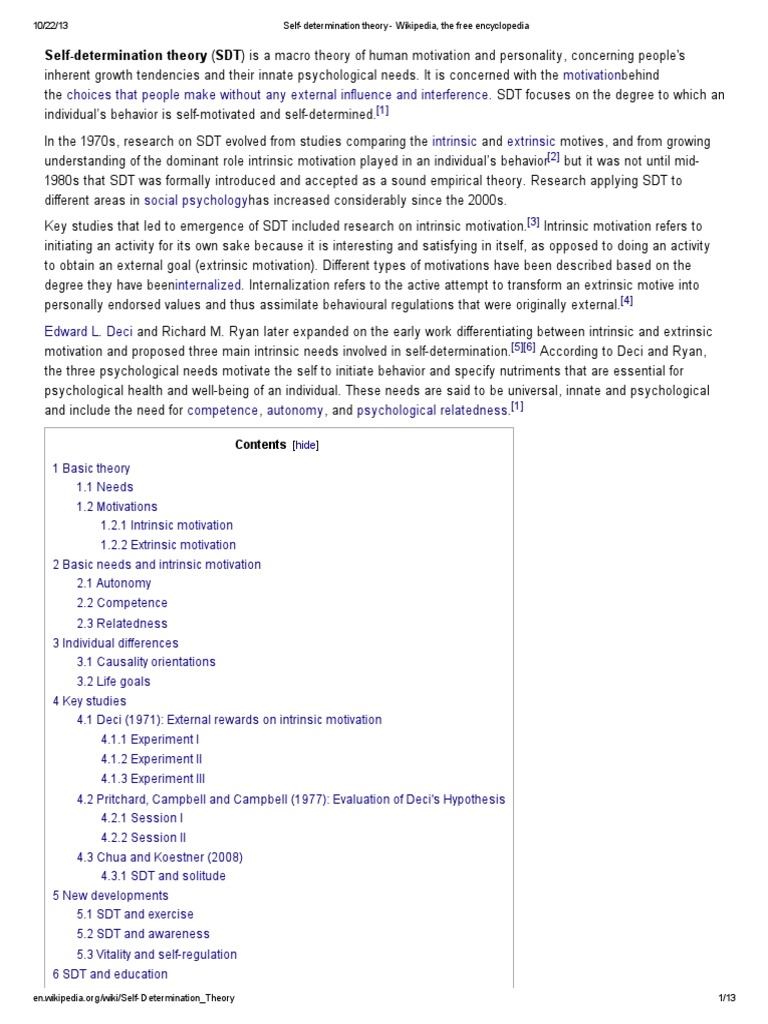 Self Determination Theory | PDF | Motivation | Motivational