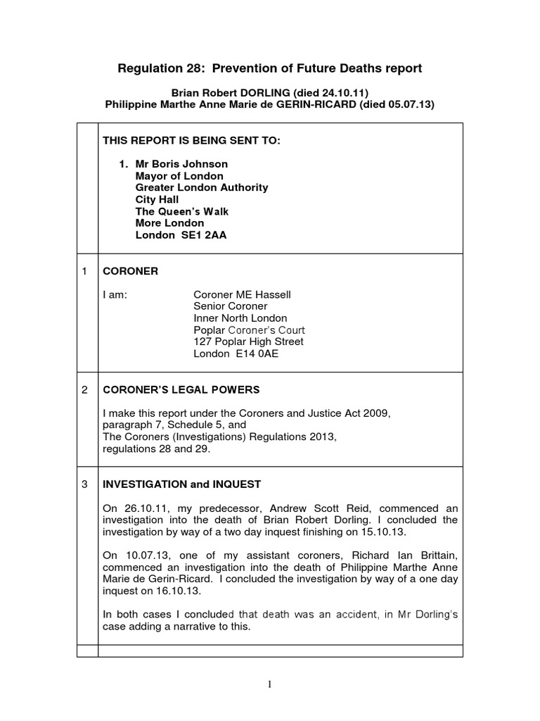 Prevention of Future Death Report by Coroner Mary Hassell | PDF ...