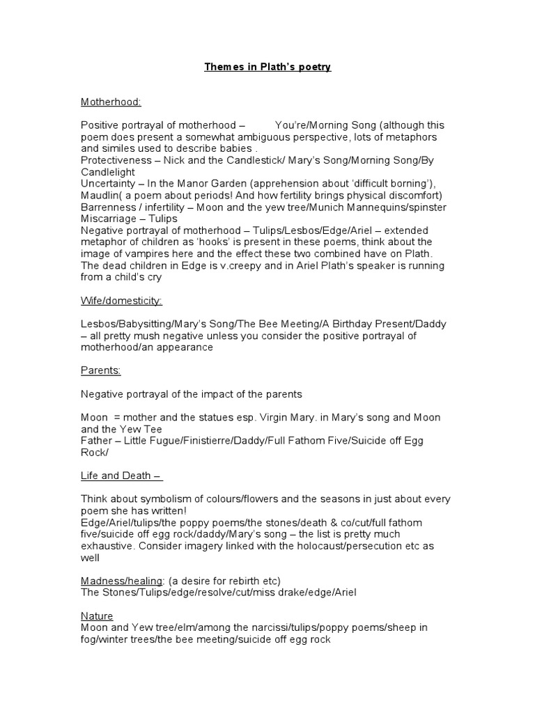 Revision Notes in Plath's Poetry | PDF | Poetry