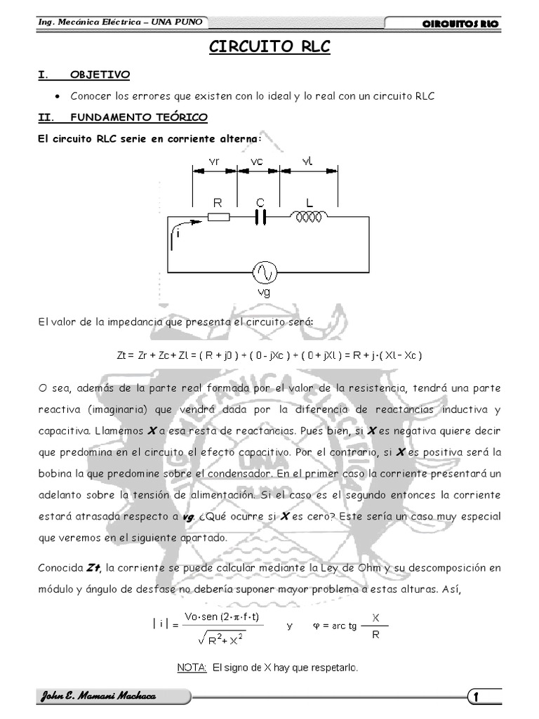 Laboratorio de Circuitos Electricos II CIRCUITO RLC | PDF | Impedancia eléctrica | Corriente ...