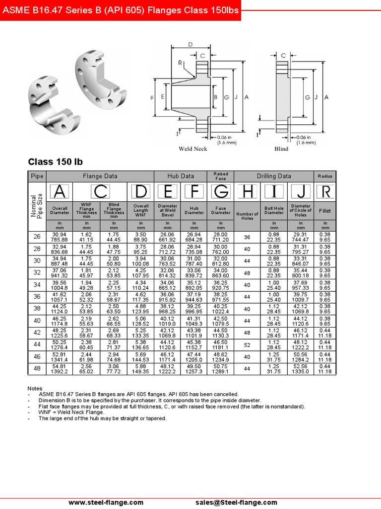ASME B16.47 SeriesB API 605 Flanges Class 150 | PDF | Home & Garden ...
