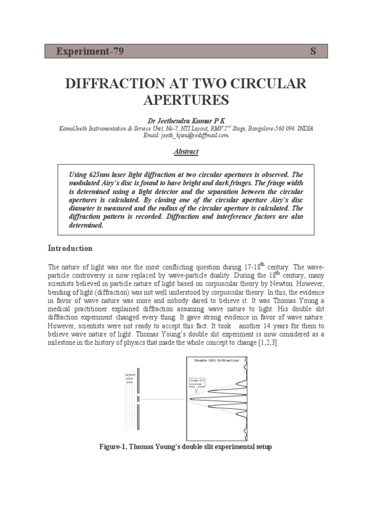 Diffraction At Two Circular Apertures Pdf Aperture Diffraction
