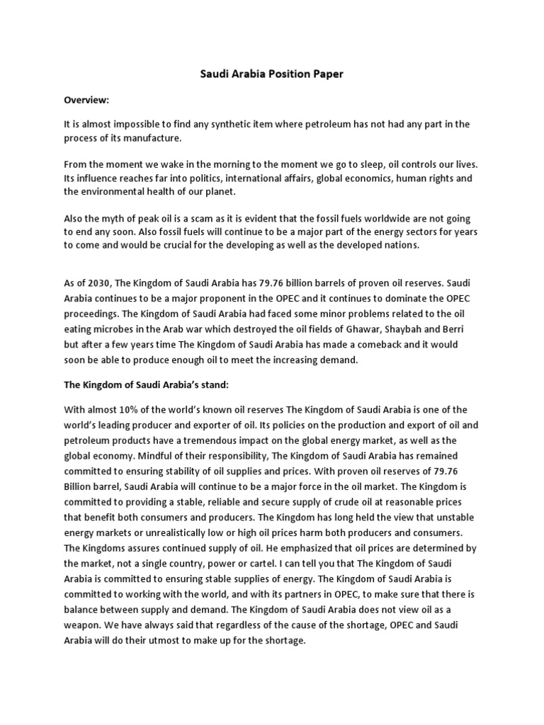 Saudi Arabia Position Paper | PDF | Opec | Petroleum