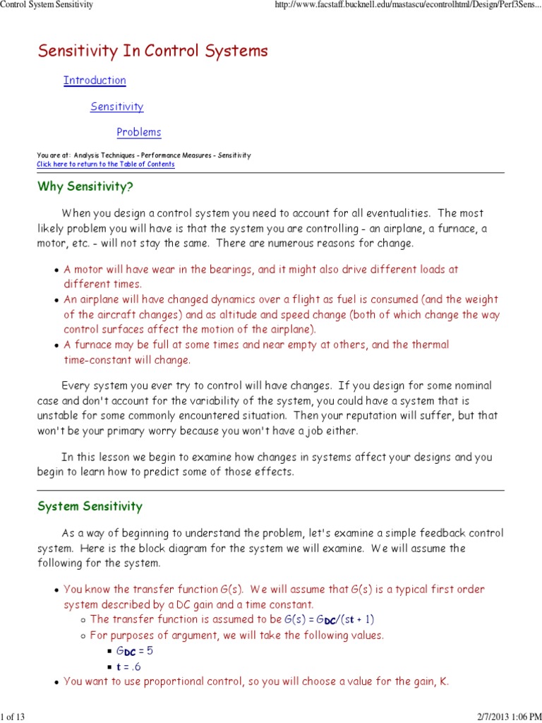 Control System Sensitivity | PDF | Control Theory | Feedback