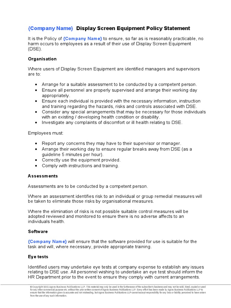 Display Screen Equipment Policy | PDF | Limited Liability Partnership | Law