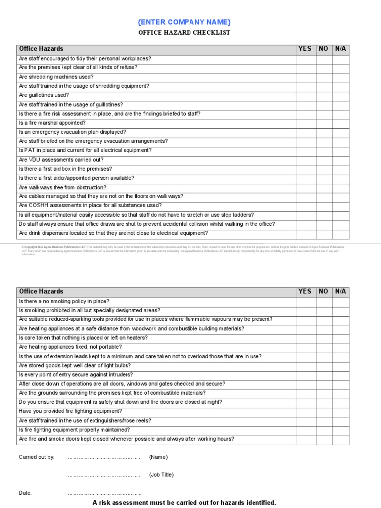 Office Hazard Checklist | PDF | Firefighting | First Aid