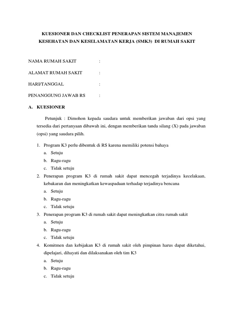 Checklist Penerapan k3 Di Rumah Sakit | PDF