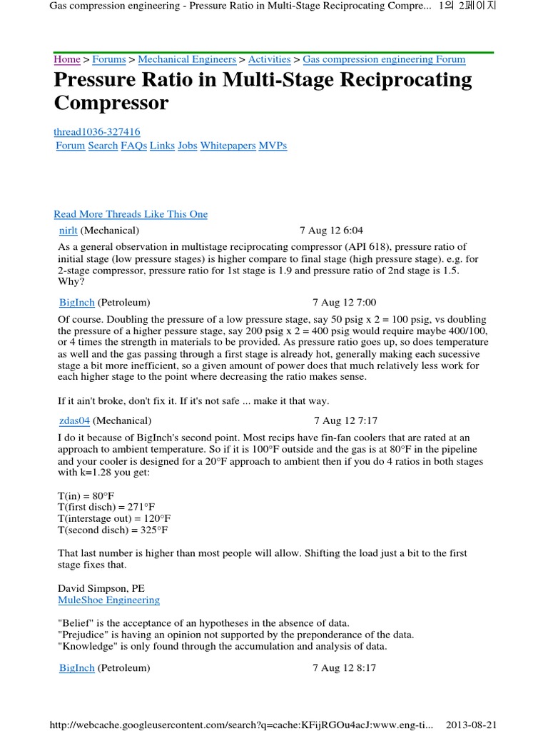 Pressure Ratio in Multi-Stage Reciprocating Compressor | PDF | Gas ...