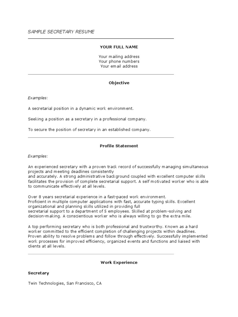 Sample Secretary Resume | PDF | Competence (Human Resources) | Business