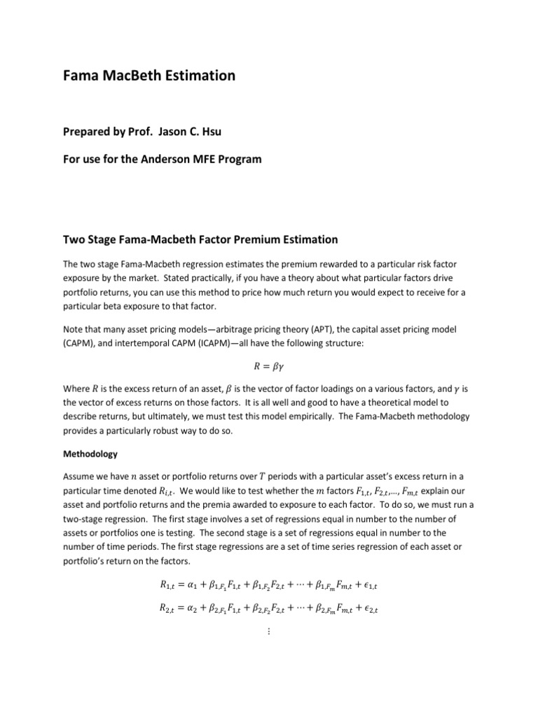 Two Stage Fama Macbeth | PDF | Capital Asset Pricing Model | Errors And ...
