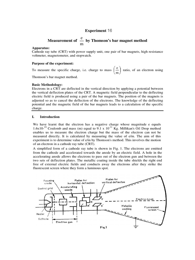 E by M Thomson Method | PDF | Cathode Ray Tube | Electron
