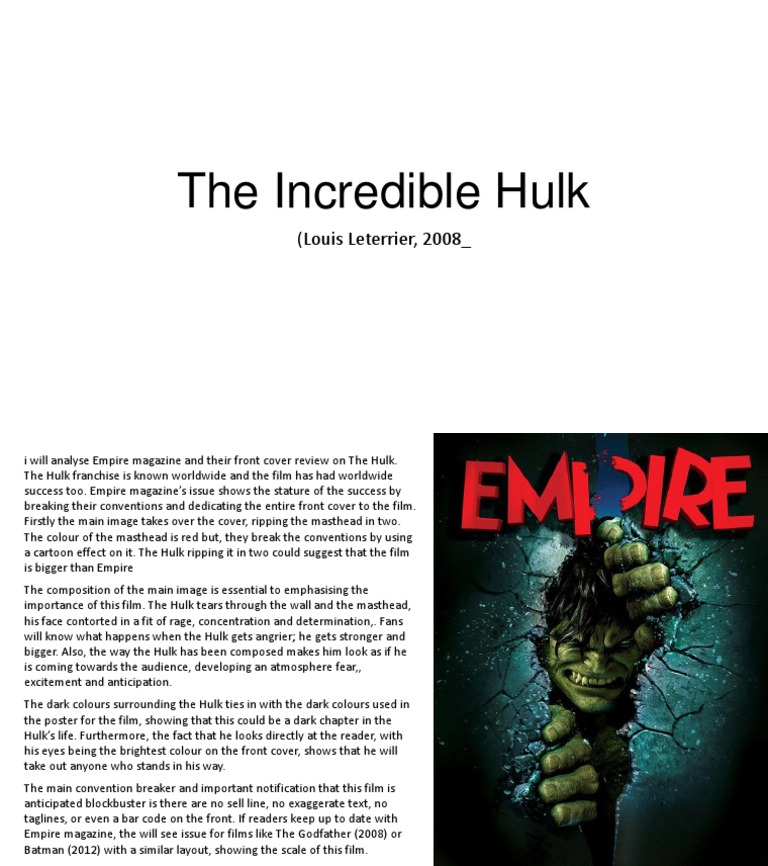 The Incredible Hulk Analysis | PDF