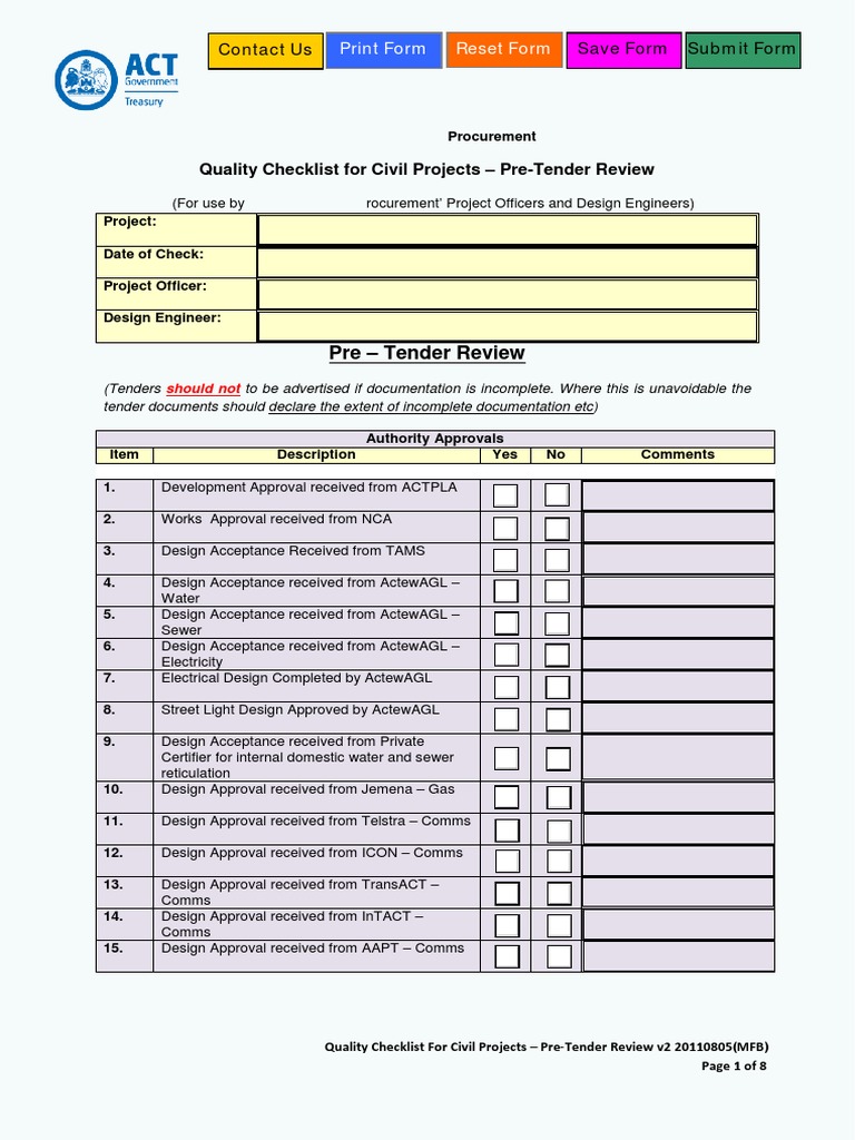 Checklist Pre-Tender Civil Projects | Water Supply Network | Surveying