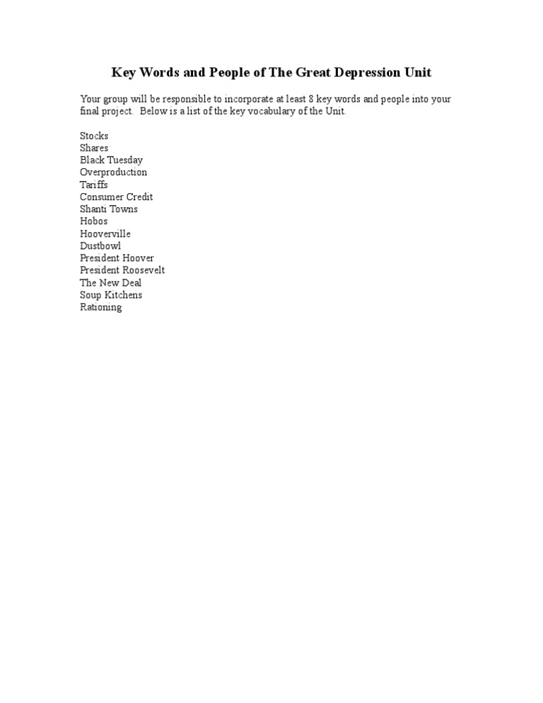 Great Depression Vocabulary | PDF