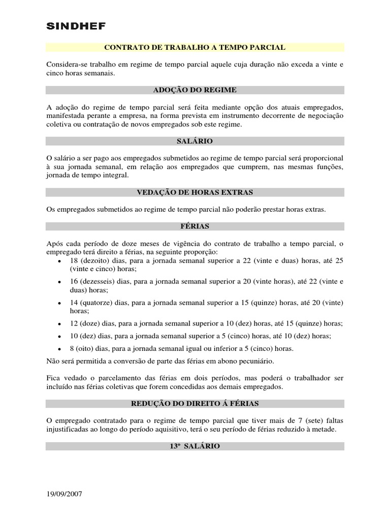 Contrato de Trabalho a Tempo Parcial | Banco de Horas | Hora Extra