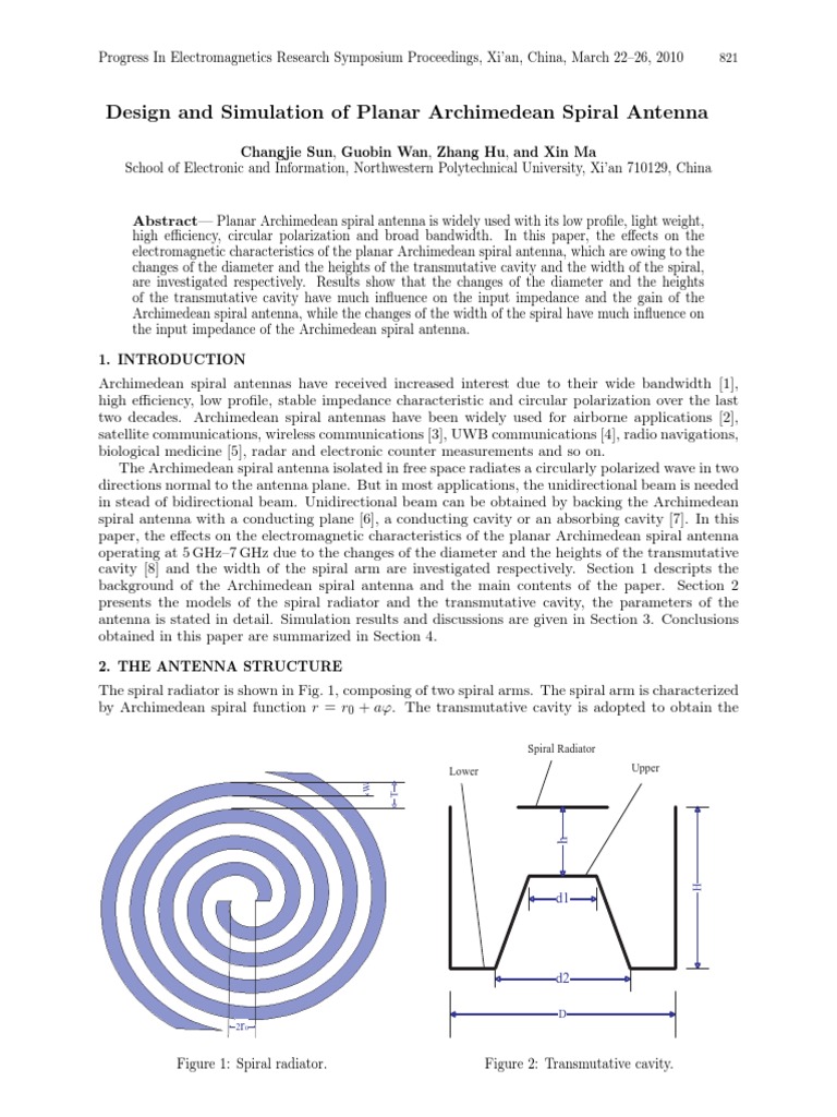 Design and Simulation of Planar Archimedean Spiral Antenna | PDF ...