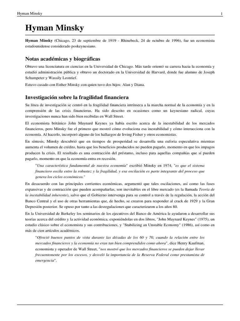 Teoría de Hyman Minsky sobre crisis financieras | PDF | Macroeconómica ...