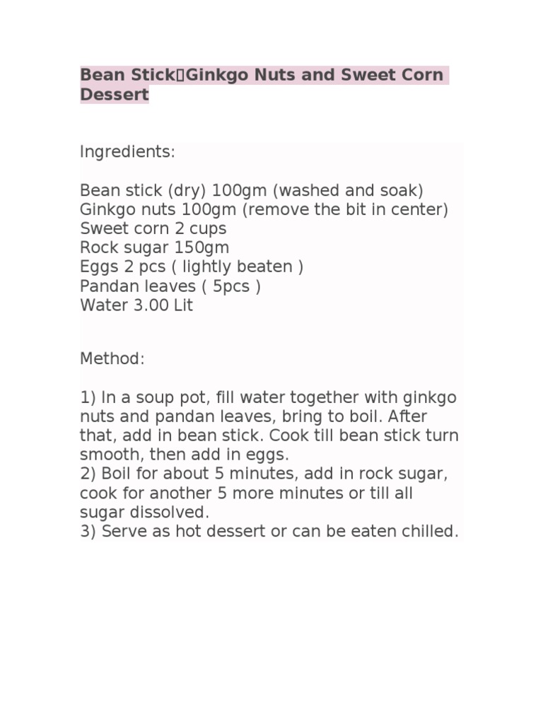 Ginkgo Nut and Bean Stick Dessert Recipe | PDF | Cooking, Food & Wine ...