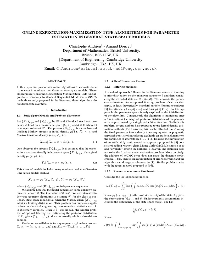 Christophe Andrieu - Arnaud Doucet Bristol, BS8 1TW, UK. Cambridge, CB2 ...
