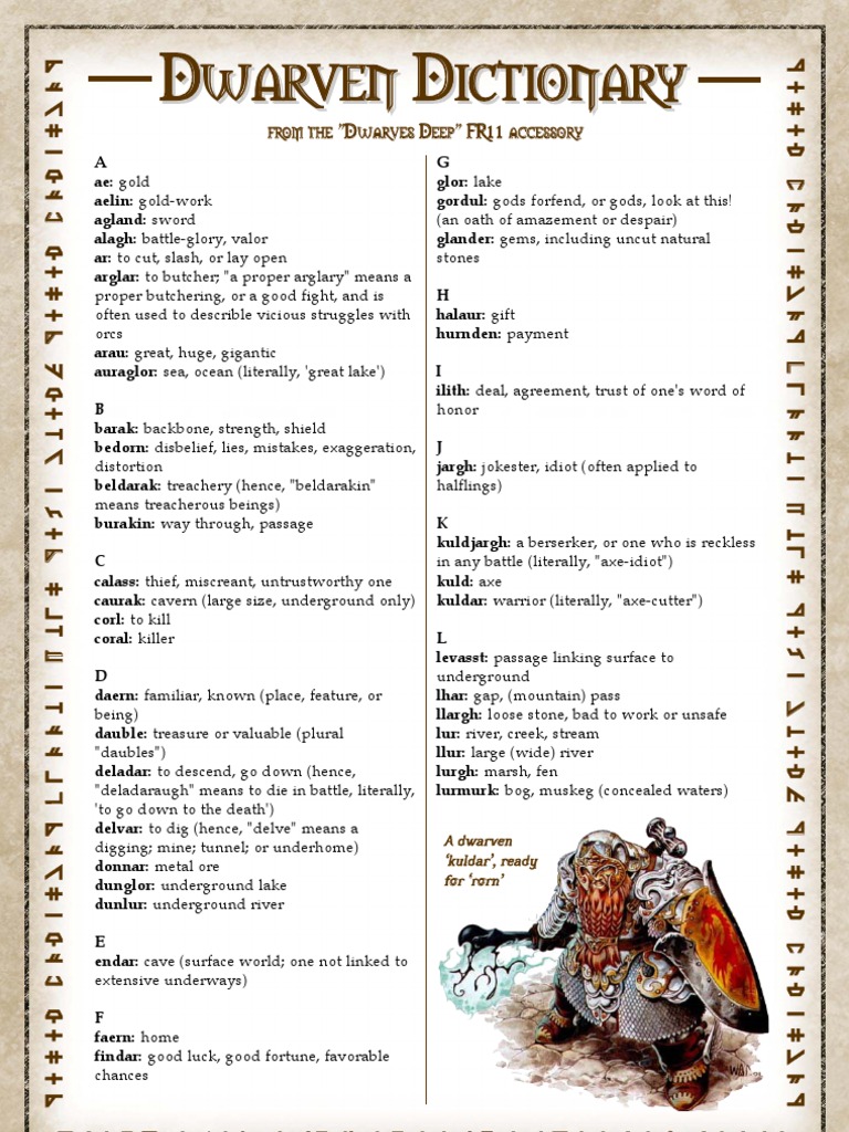 Dwarven Language Dictionary D&D | PDF | Dwarf (Dungeons & Dragons) | Nature
