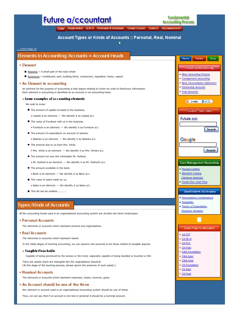 Account Types or Kinds of Accounts - Personal, Real, Nominal | PDF ...