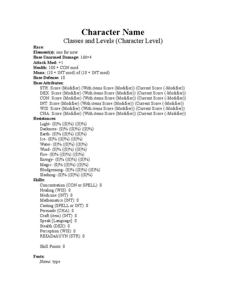 Character Template | PDF