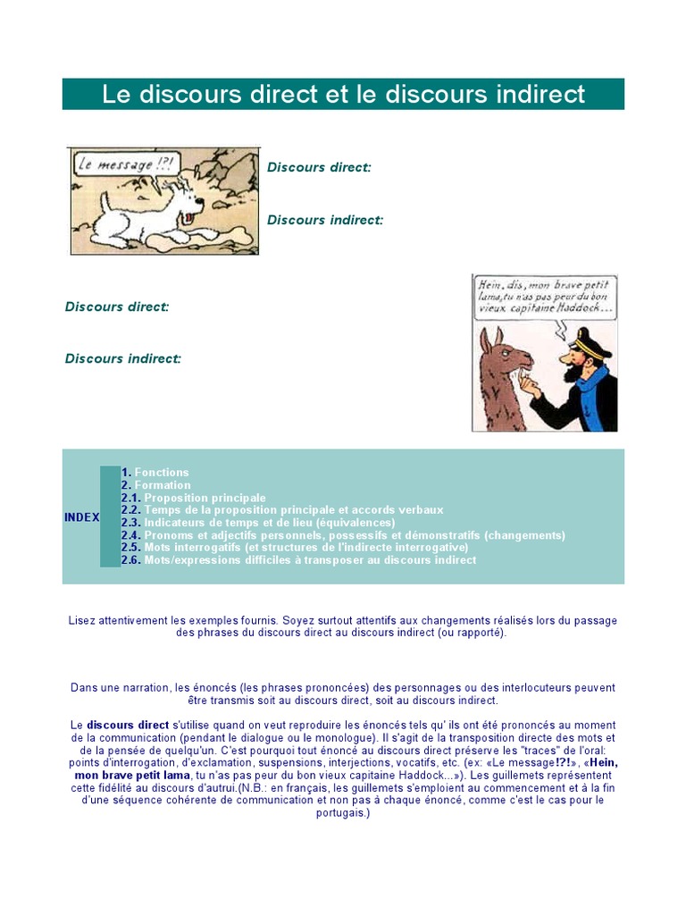 Le Discours Direct Et Le Discours Indirect | PDF | Pronom | Phrase
