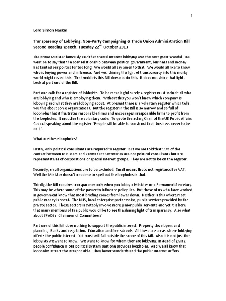 Lord Simon Haskel Transparency of Lobbying, Non-Party Campaigning ...