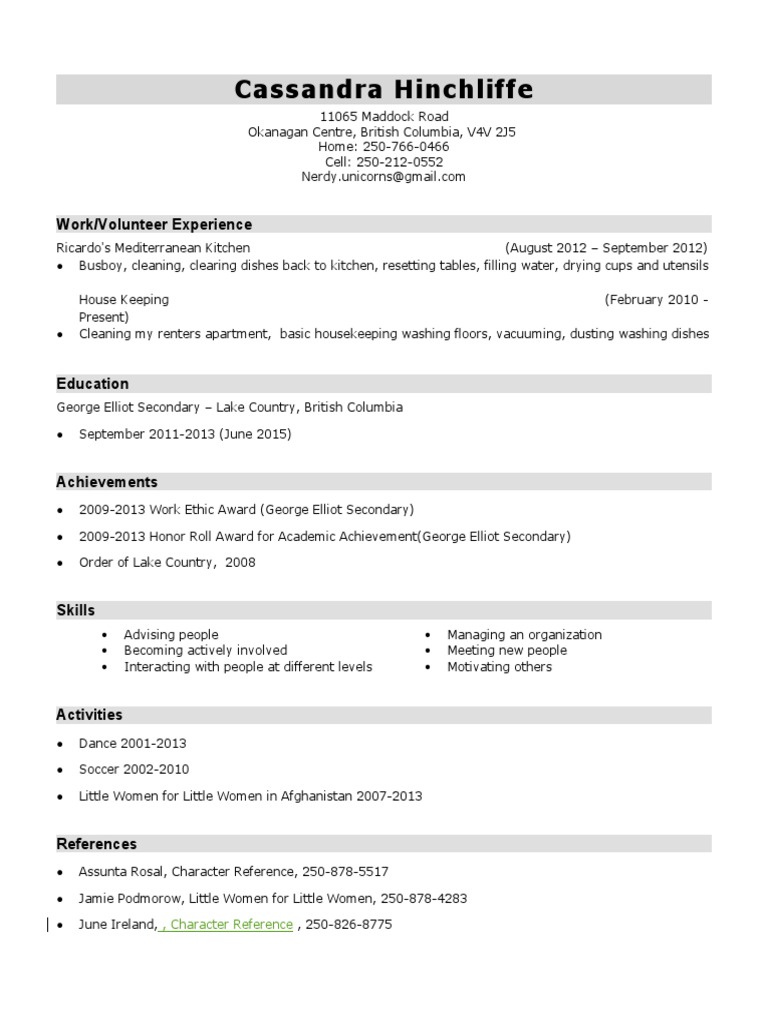 Cassandra Hinchliffe Resume Overview | PDF | Career & Growth
