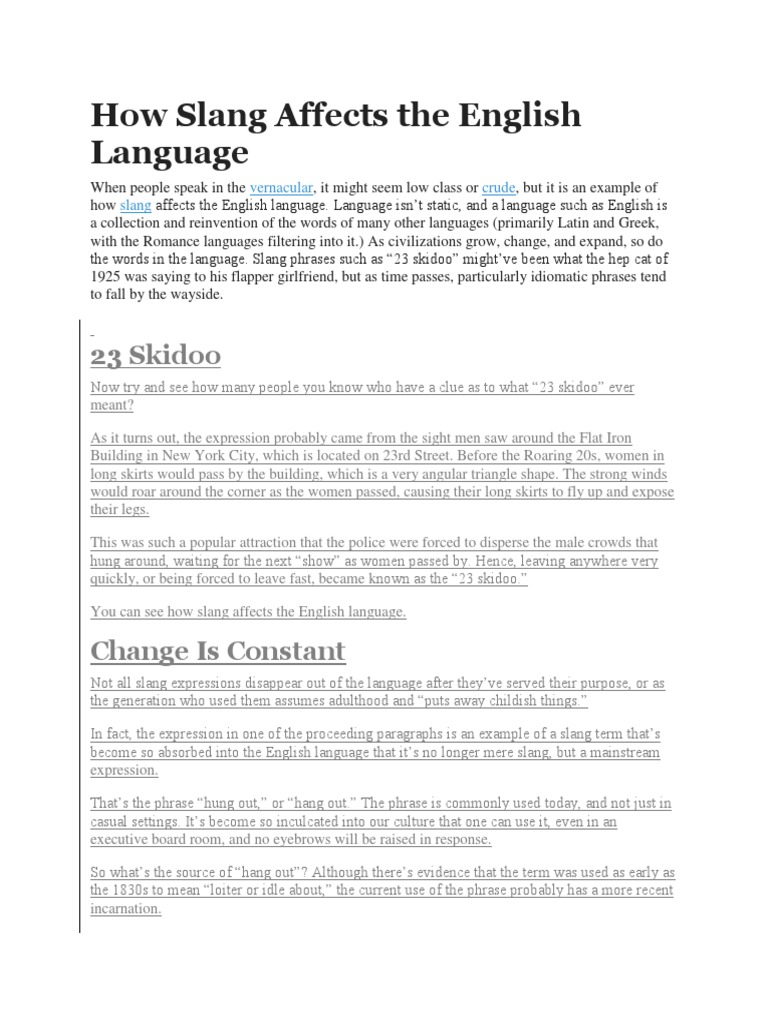 How Slang Affects The English Language | PDF | Slang | English Language
