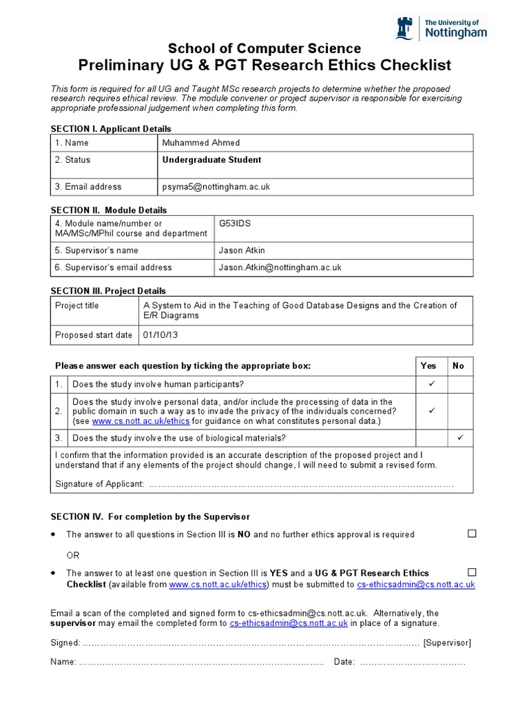 Research Ethics Checklist for CS Projects | PDF