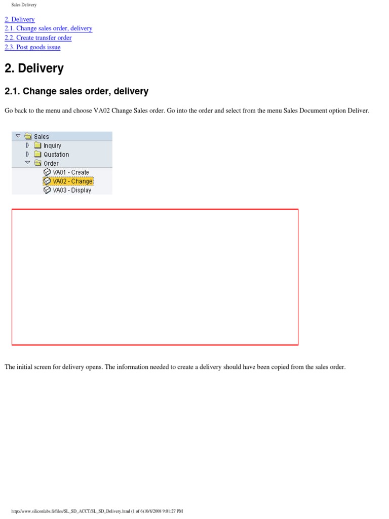 Delivery: 2.1. Change Sales Order, Delivery | PDF | Finance & Money ...
