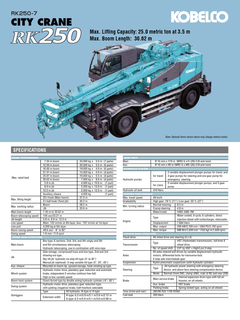 Kobelco Rk250-7 Spec | PDF | Crane (Machine) | Steering