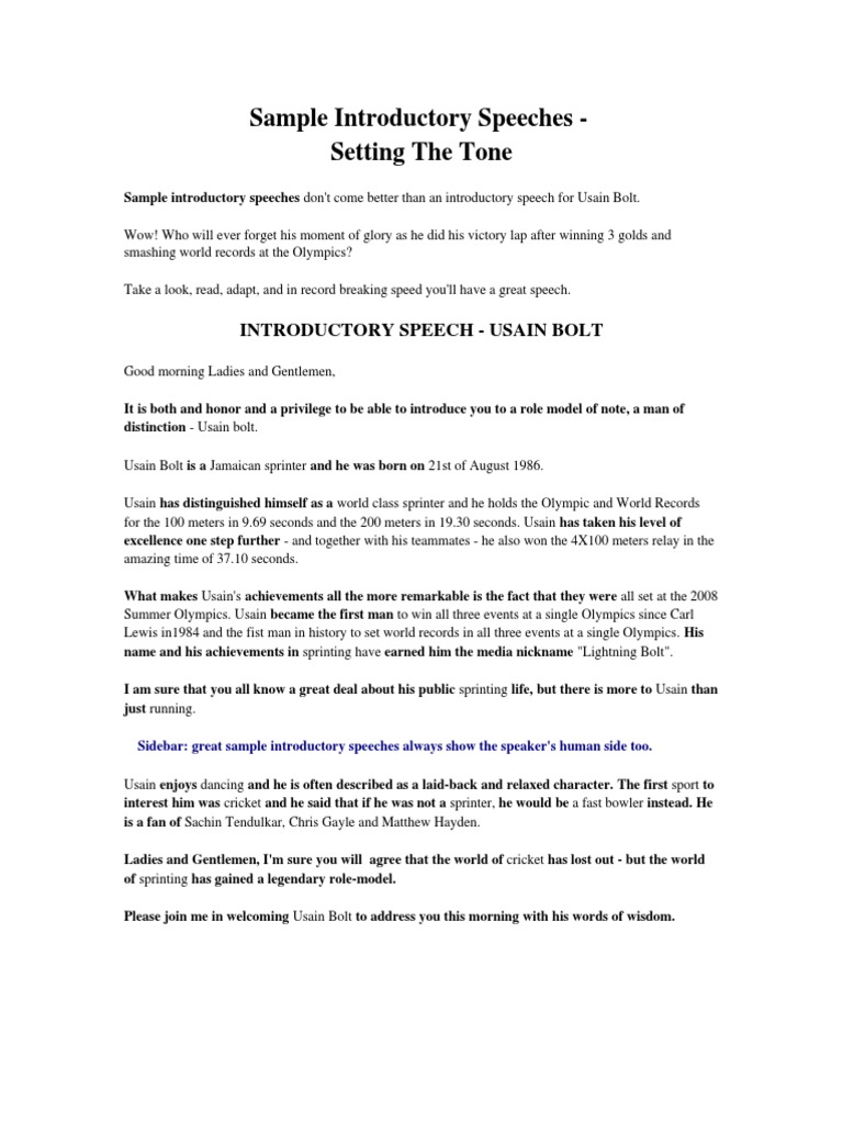 Sample Introductory Speeches | PDF