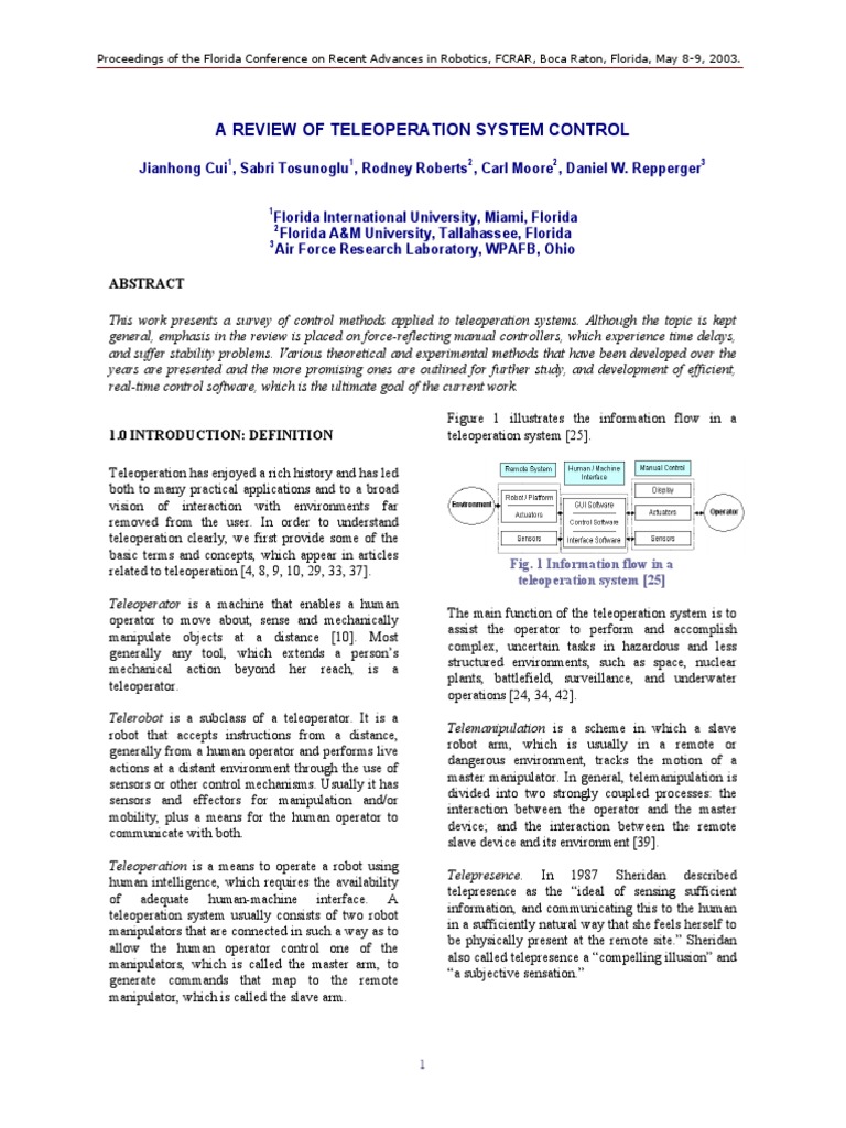 FCRAR 2003 Proceedings Reviews Teleoperation Control Methods | PDF ...