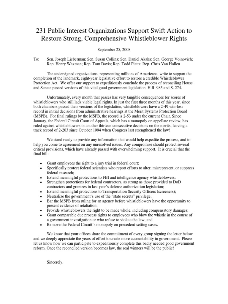 CFPHR Whistleblower Letter 25 SEP 2008 | PDF | Whistleblower | The ...