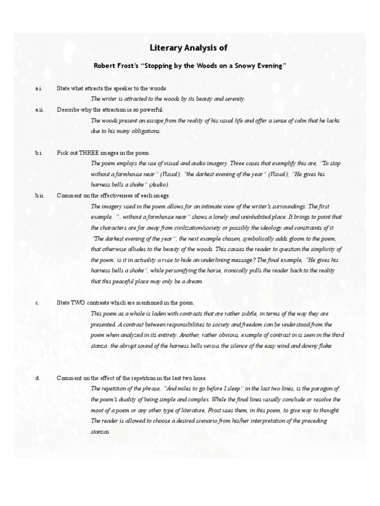 Analyzing Frost's "Stopping by Woods" | PDF | Poetry