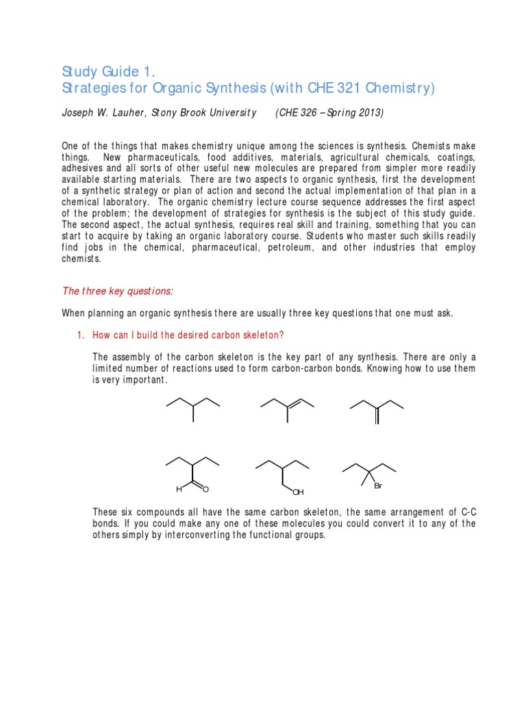Study Guide 1. Strategies For Organic Synthesis (With CHE 321 Chemistry ...
