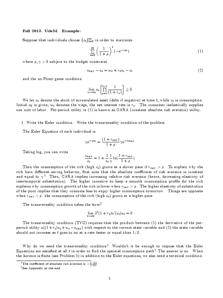 Note TVC (Transversality Condition) | PDF | Risk Aversion | Utility