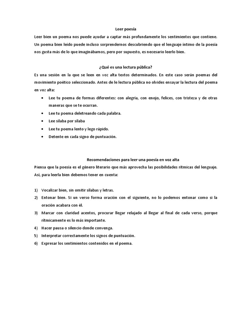 Recomendaciones para Leer Una Poesía en Voz Alta | PDF