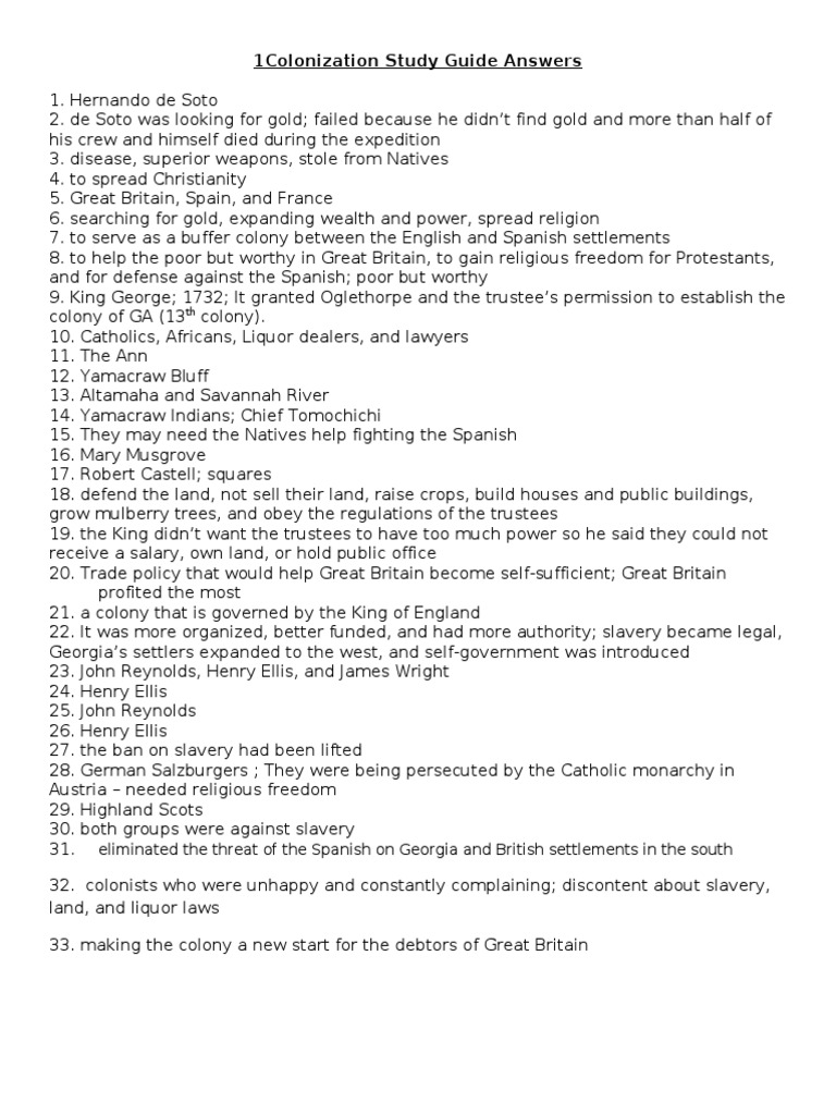 1 Colonization Study Guide Answers | PDF | History