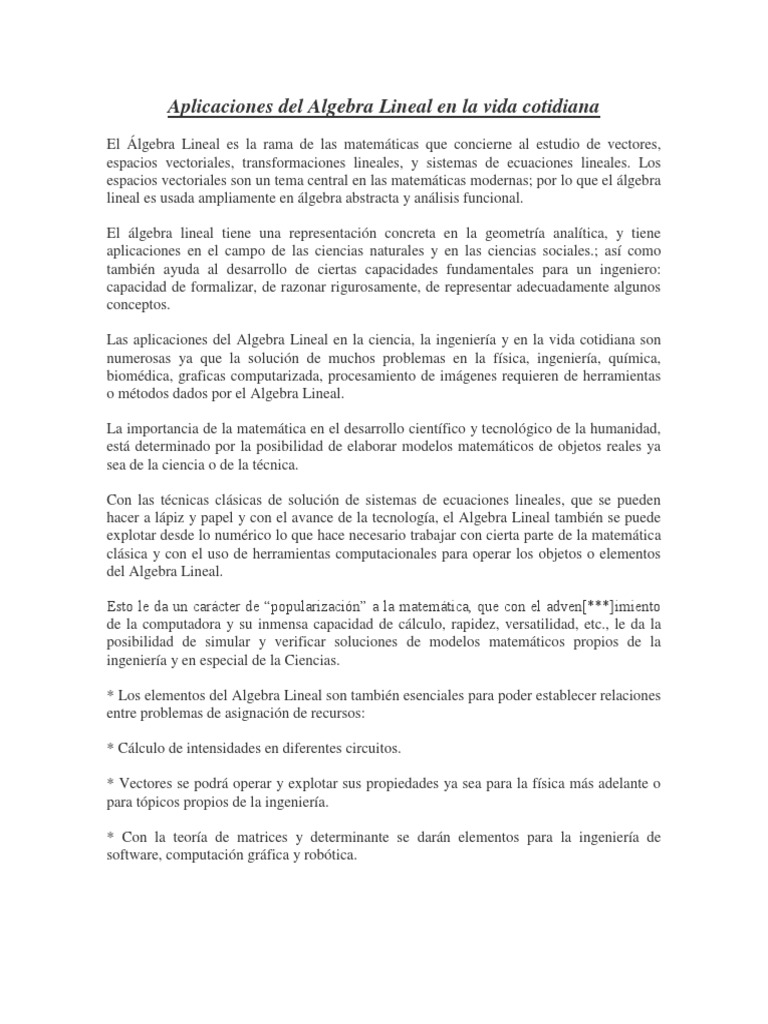Aplicaciones Del Algebra Lineal en La Vida Cotidiana | PDF