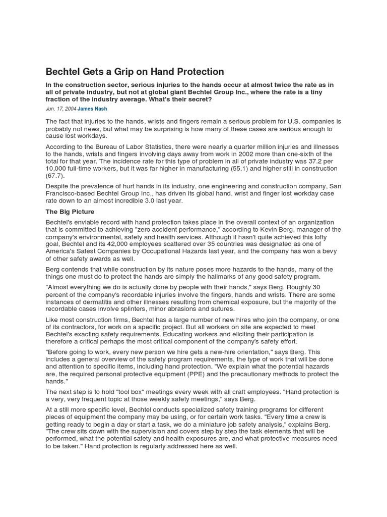 Bechtel Gets A Grip On Hand Protection | PDF | Personal Protective ...