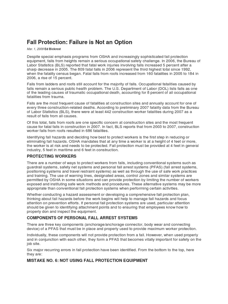 Fall Protection Failure Is Not An Option | PDF | Occupational Safety ...