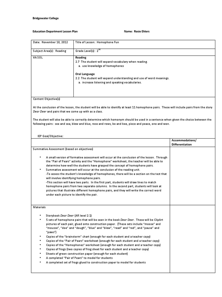 Homophone Reading Lesson PDF | PDF | Spelling | Educational Assessment